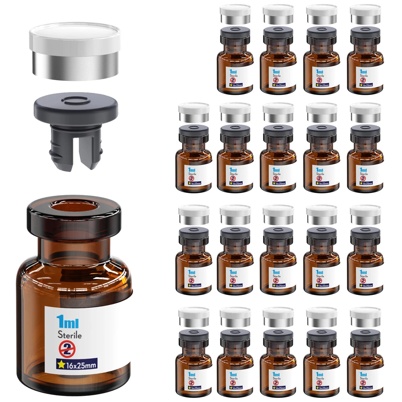 Стерильные флаконы стеклянные 1ml, amber, 20шт