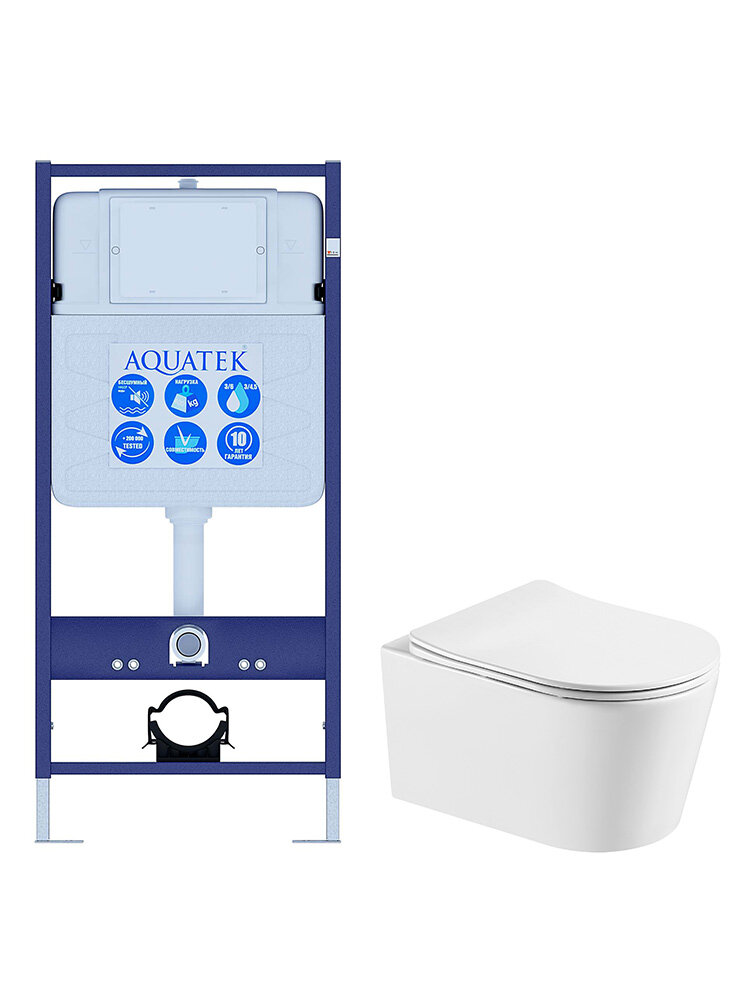 Комплект унитаз с инсталляцией и сиденьем микролифт Set Aquatek Оберон WT безободковый