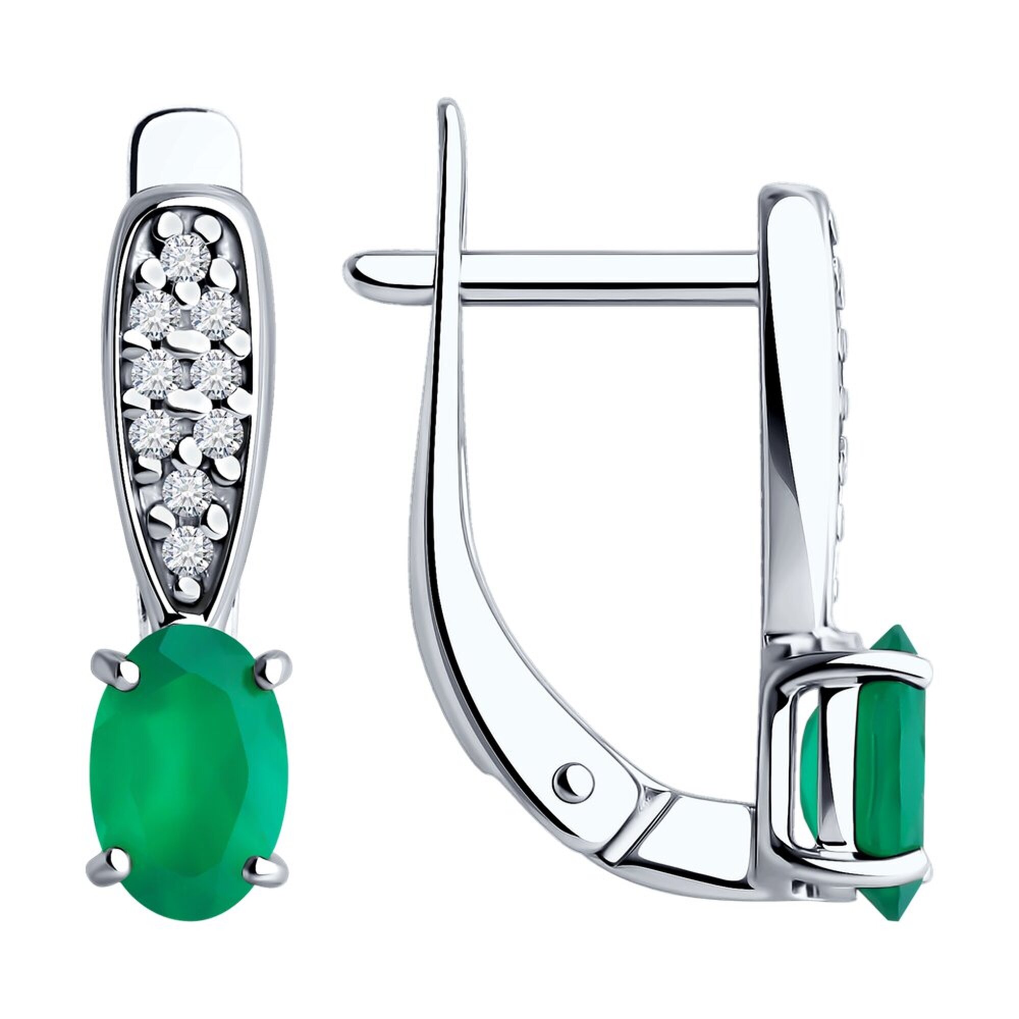 Серьги, серебро, 925 проба, родирование, фианит, агат