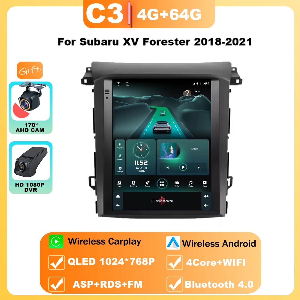 9,7-дюймовый Android15 для Subaru XV Forester 2018-2021, автомобильный радиоприемник для экрана в стиле Tesla, мультимедийный видеоплеер, навигация 5G GPS 4-64 AHD DVR
