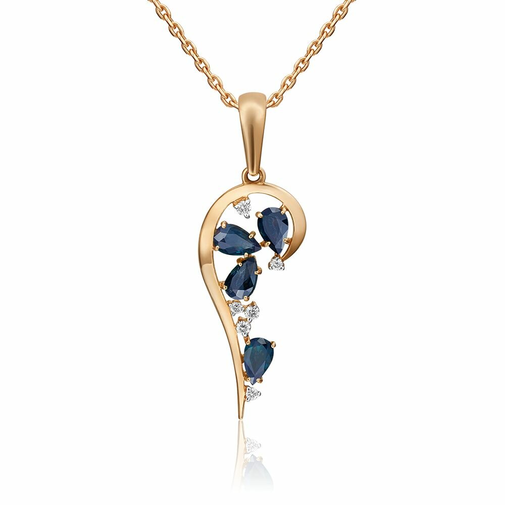Подвеска, красное золото, 585 проба, сапфир, бриллиант