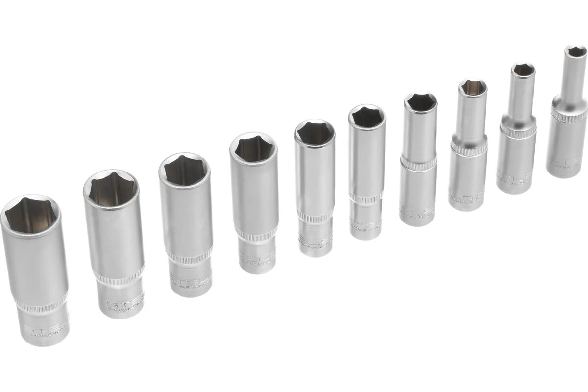 Набор удлиненных торцевых головок 1/4", 6-ти гр CrV, 4-13 мм, 10 шт. STELS 13605