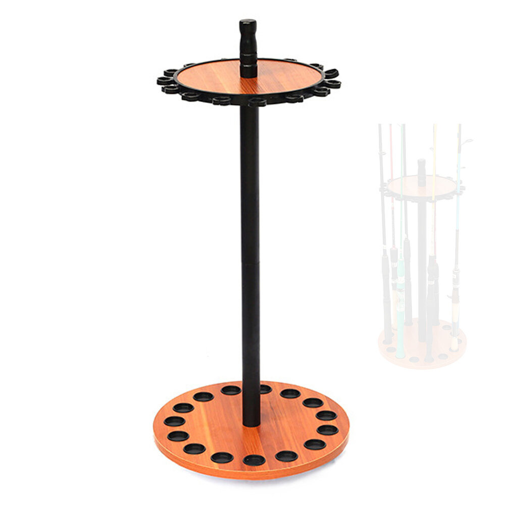 Стойка для хранения удочек вращательная деревянная держатель для удочек Fishing Rod Display Rack, количество 15 удочек, цвет дерево+черный, материал ДСП+ПВХ, размер изделия 730*340мм, размер упаковки 350*350*70мм, вес упаковки 2520гр, комплект 1 шт