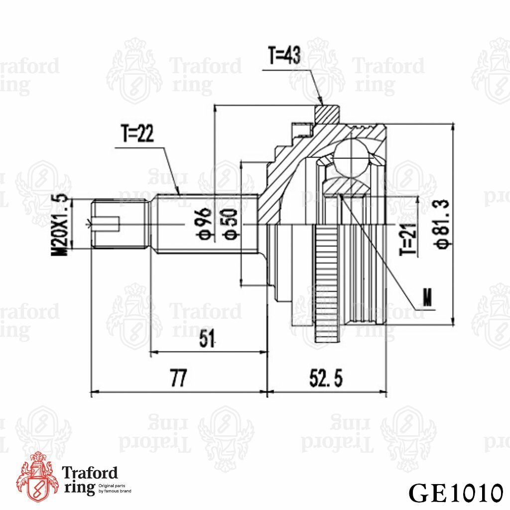 ШРУС наружный, для ВАЗ Лада Гранта арт GE1010 Traford Ring