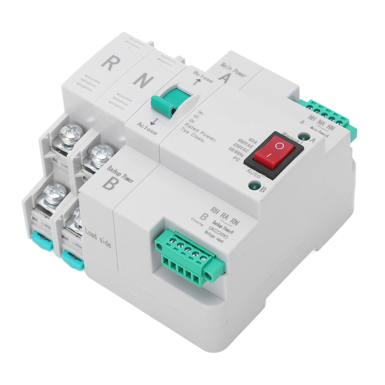 Автоматический резервный переключатель двойного питания, 2P, установка на DIN-рейку, быстрое переключение, электрический селекторный переключатель переменного тока, 220 В, 63 А