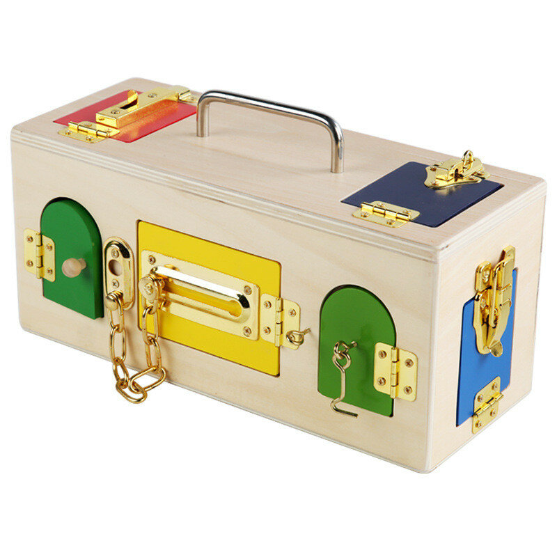 Wooden unlock box for toddlers with educational keys for early childhood learning