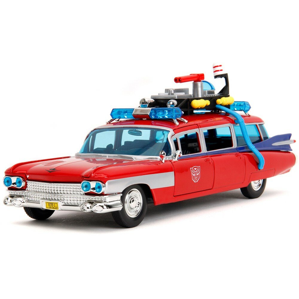 Модель автомобиля Jada Toys Hollywood Rides Ghostbusters Mashup: Ecto-1 (Transformers Optimus Prime Graphics) (Glossy Red) (1:24) 35466