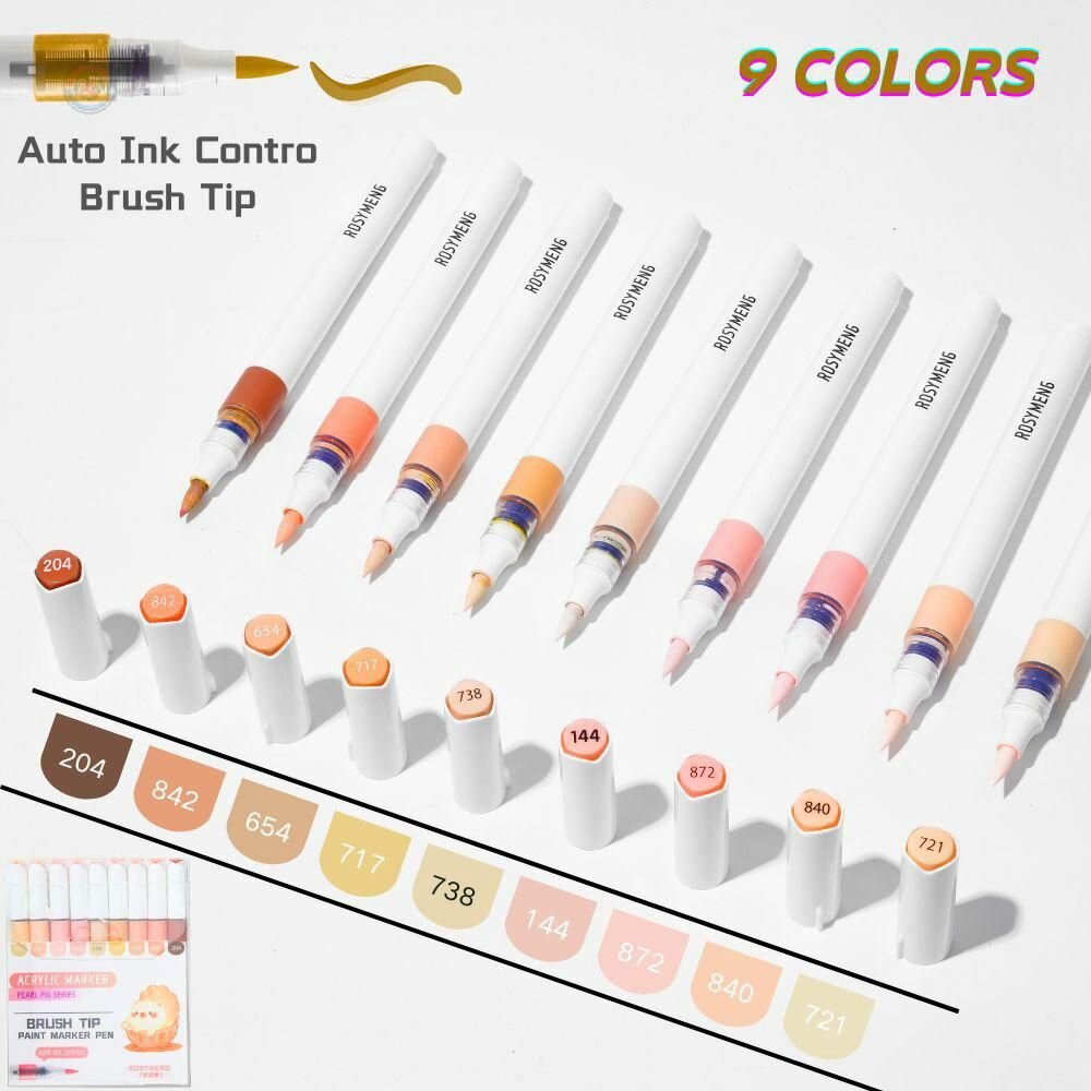 Набор акриловых маркеров 9 цветов для творчества, рисования на камне, дереве, керамике и стекле с водонепроницаемыми чернилами