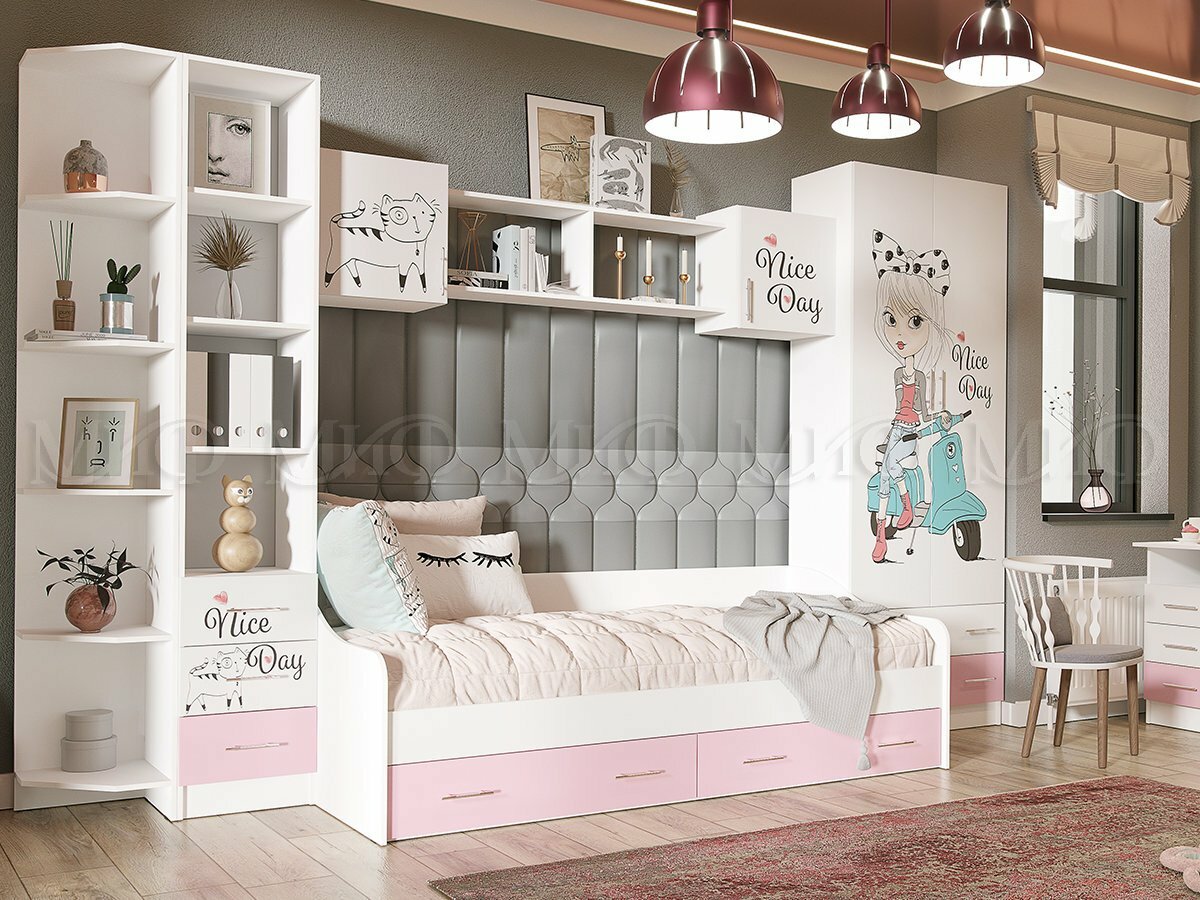Набор детской мебели Миф Вега FASHION-1 Комплект №1 белый/ розовый