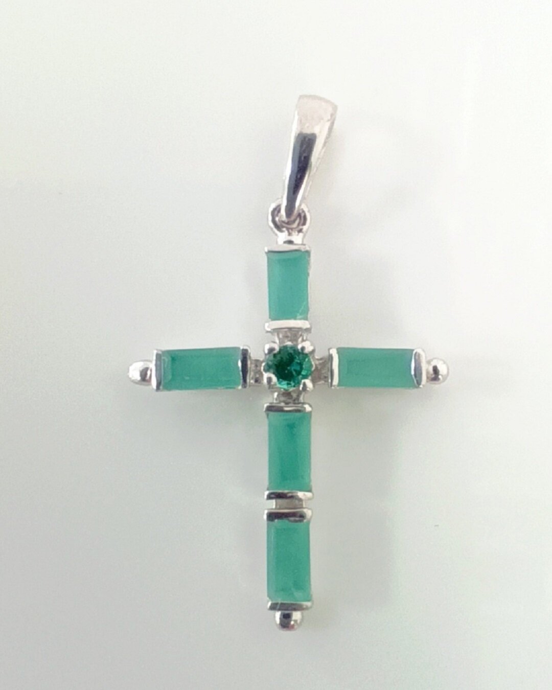 Крестик, серебро, 925 проба, родирование, фианит