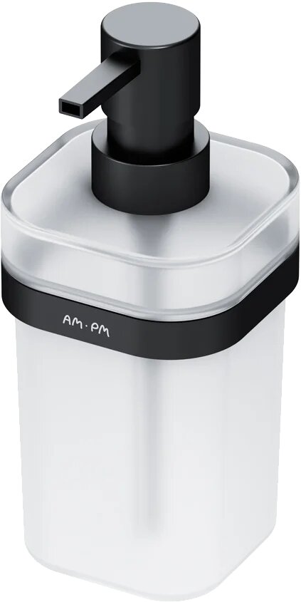 Дозатор для жидкого мыла AM.PM Func A8F36922 подвесной, механический, черный, матовый, стеклянный, квадратный, диспенсер для мыла