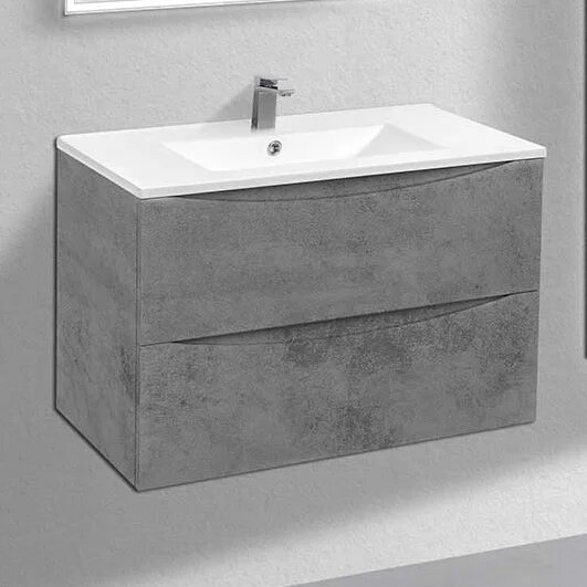 Тумба с раковиной Vincea Mia 80 подвесная, 81, 5 см, серая, матовая, из МДФ, с ящиками, раковина для ванной, фарфоровая, прямоугольная, встроенный слив-перелив