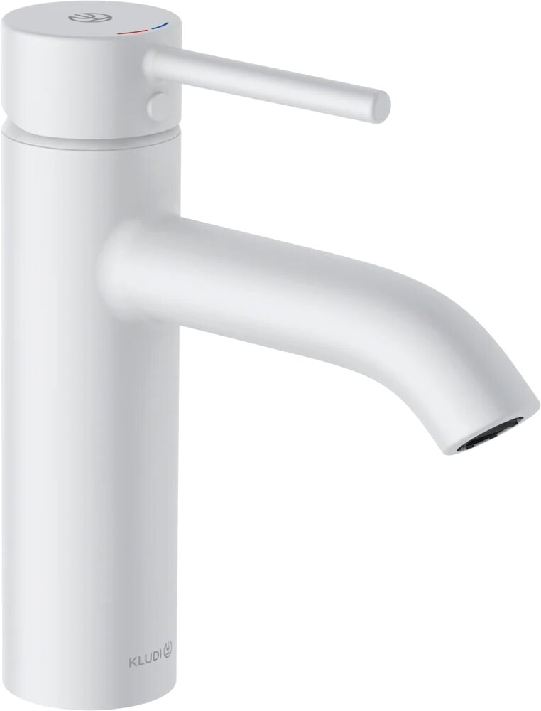 Смеситель для раковины Kludi Bozz 382885376 белый, матовый, кран для ванной в раковину, из латуни, рычажный, с керамическим картриджем, с функцией экономии расхода, с донным клапаном
