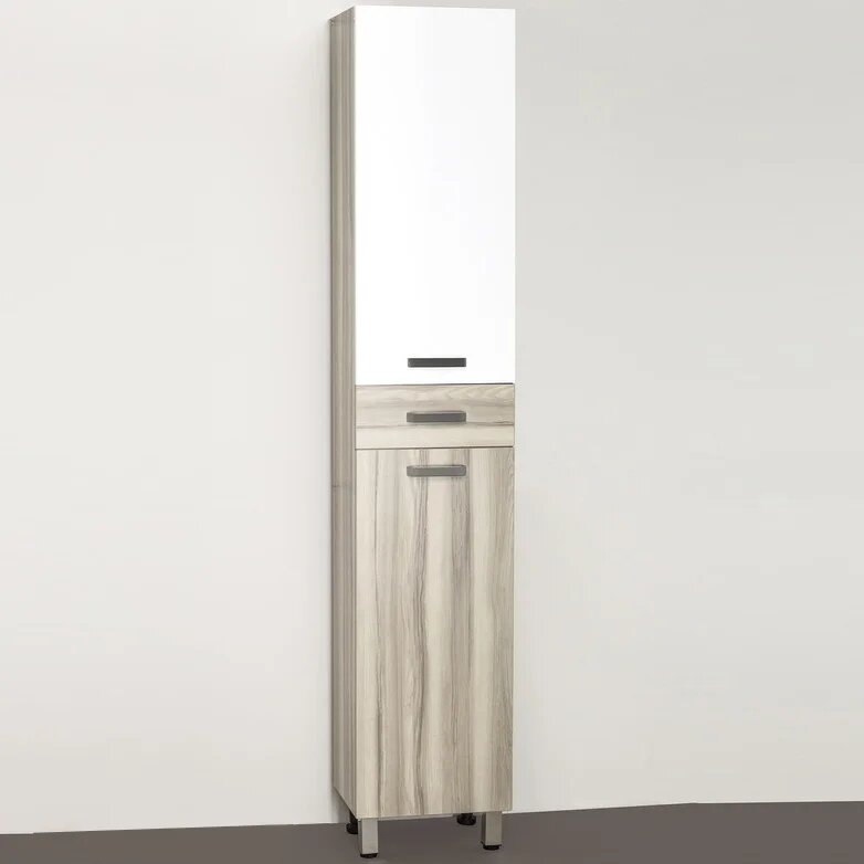 Шкаф-пенал для ванной Style Line Ориноко 36 36 см, белый, светлое дерево, глянцевый, матовый, с ящиком, с дверками, фурнитура хром