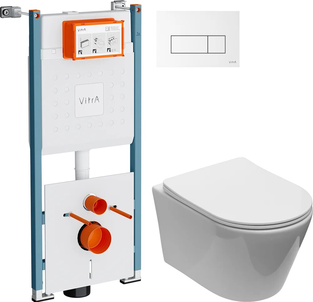 Комплект 3 в 1 Унитаз подвесной Aquanet Logan Tornado 340298 / Инсталляция VitrA V-Fix Core 732-5800-01PV / Кнопка Root Square 740-2300 цвет глянцевый белый