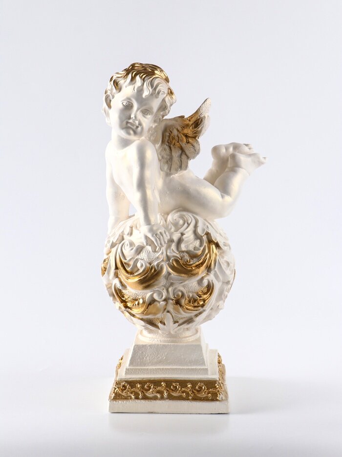 Фигура гипс «Ангел на шаре», 50×20×25 см, белый с золотом