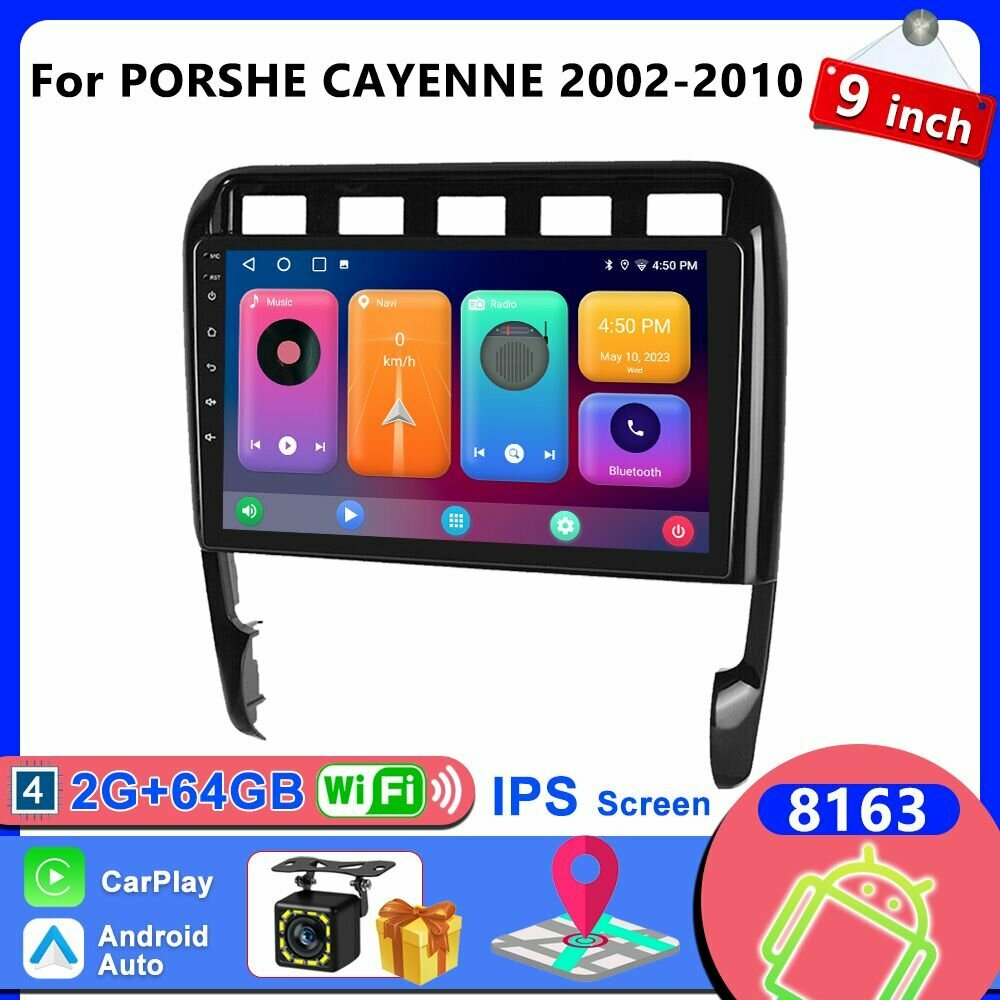 Автомагнитола 2 дин Андроид для порш кайен/Porche Cayenne 957-955 2002-2010 навигатор CarPlay, Wi-Fi, Bt, RDS