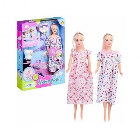 Кукла 29см беременная с 2 детьми и аксессуарами в коробке сумка, расческа, зеркало, туфли(2), топ, брюки;3 вида