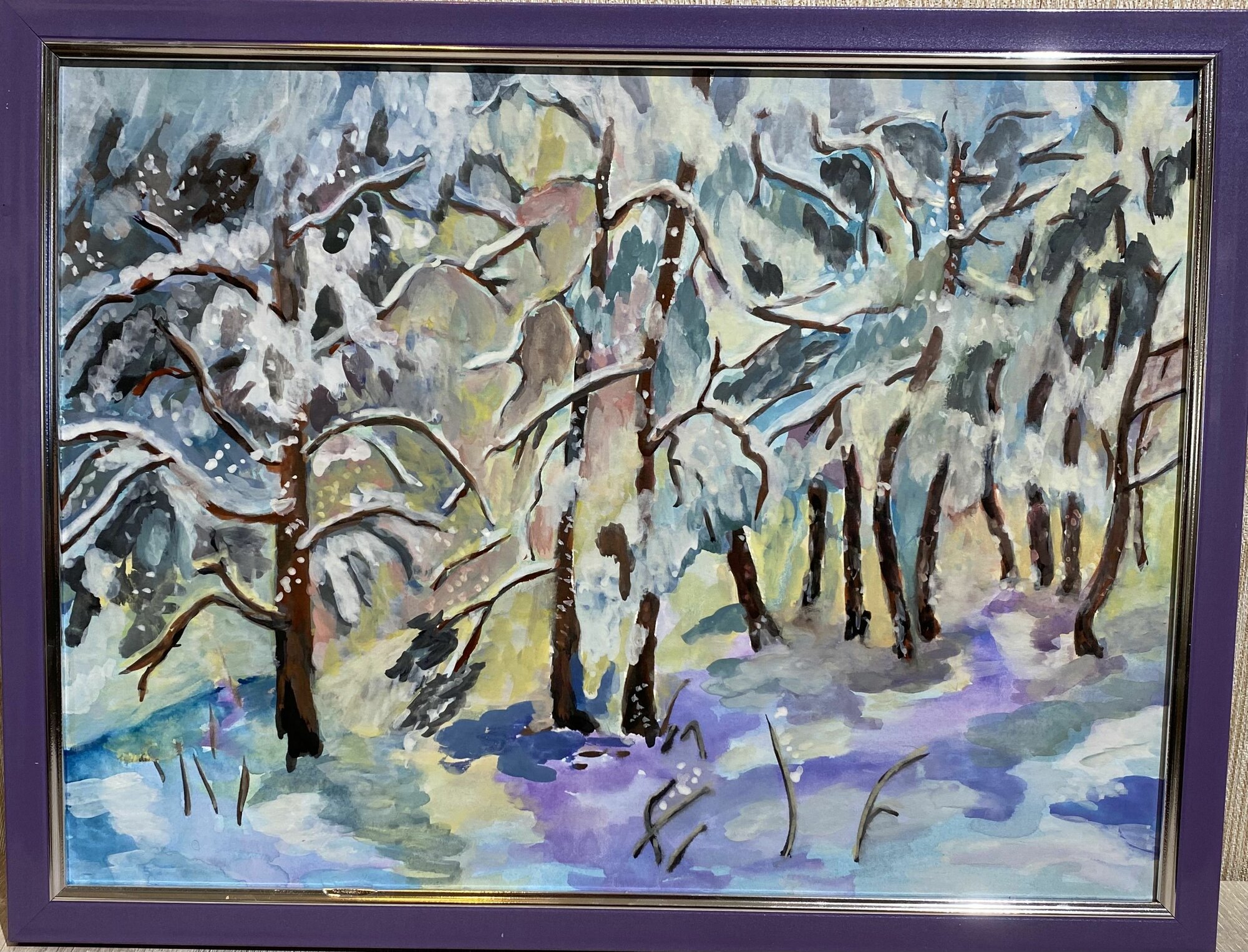 Картина в раме. Акварель. Зимняя сказка. 30/40. Художник Миляева НН. Для подарка, интерьера, коллекции.