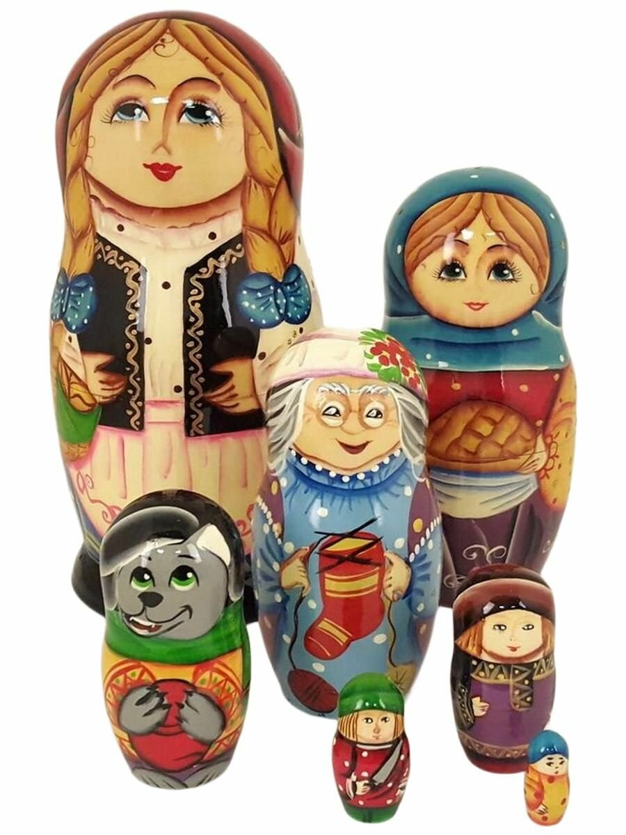 Матрешка 7 предметов "Семейка" (17059), Вятская матрешка, ручная авторская работа