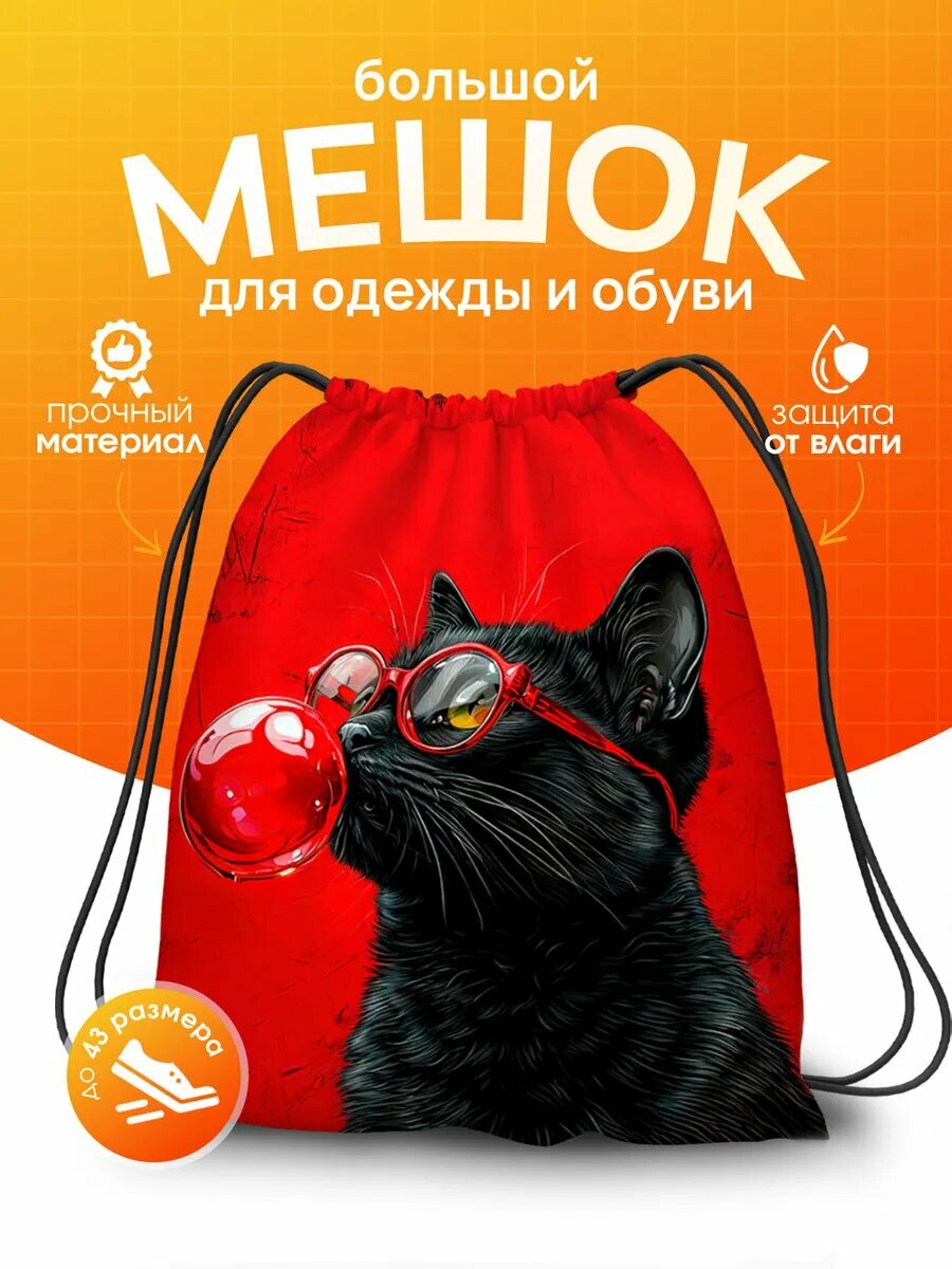 Мешок для сменной обуви в школу большой водоотталкивающий для девочек котик