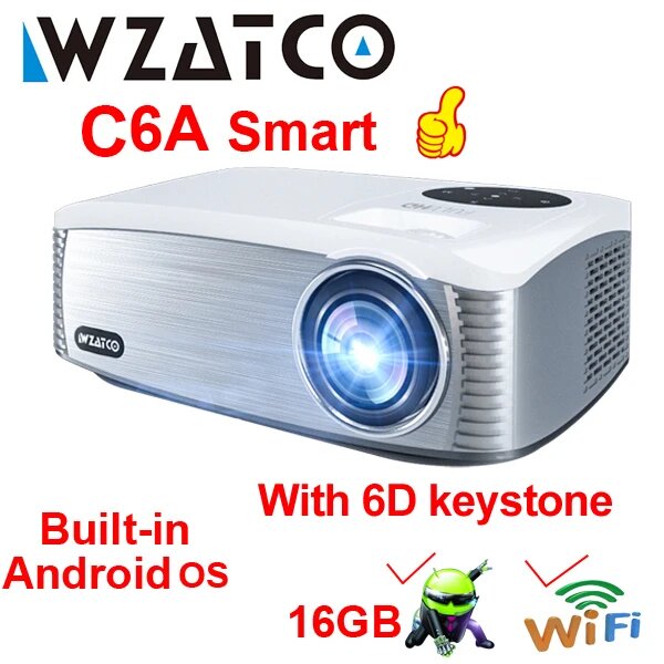 WZATCO C6A 300 дюймов Full HD проектор C6A Smart 9 W