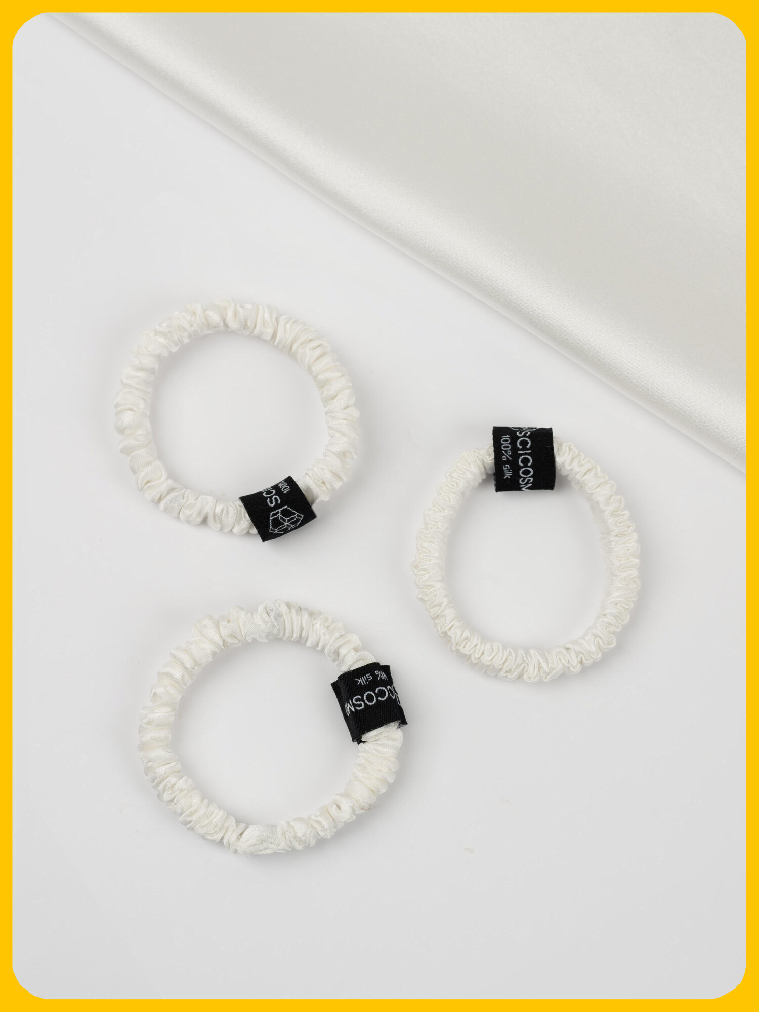 100% натуральный шелк 19 момми/Набор из 3-х резинок 1 см/белый цвет