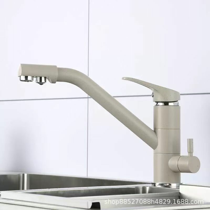 Cмеситель для кухни однорычажный на мойку под фильтр с краном для питьевой воды Luanniao латунь, Бежевый с точками