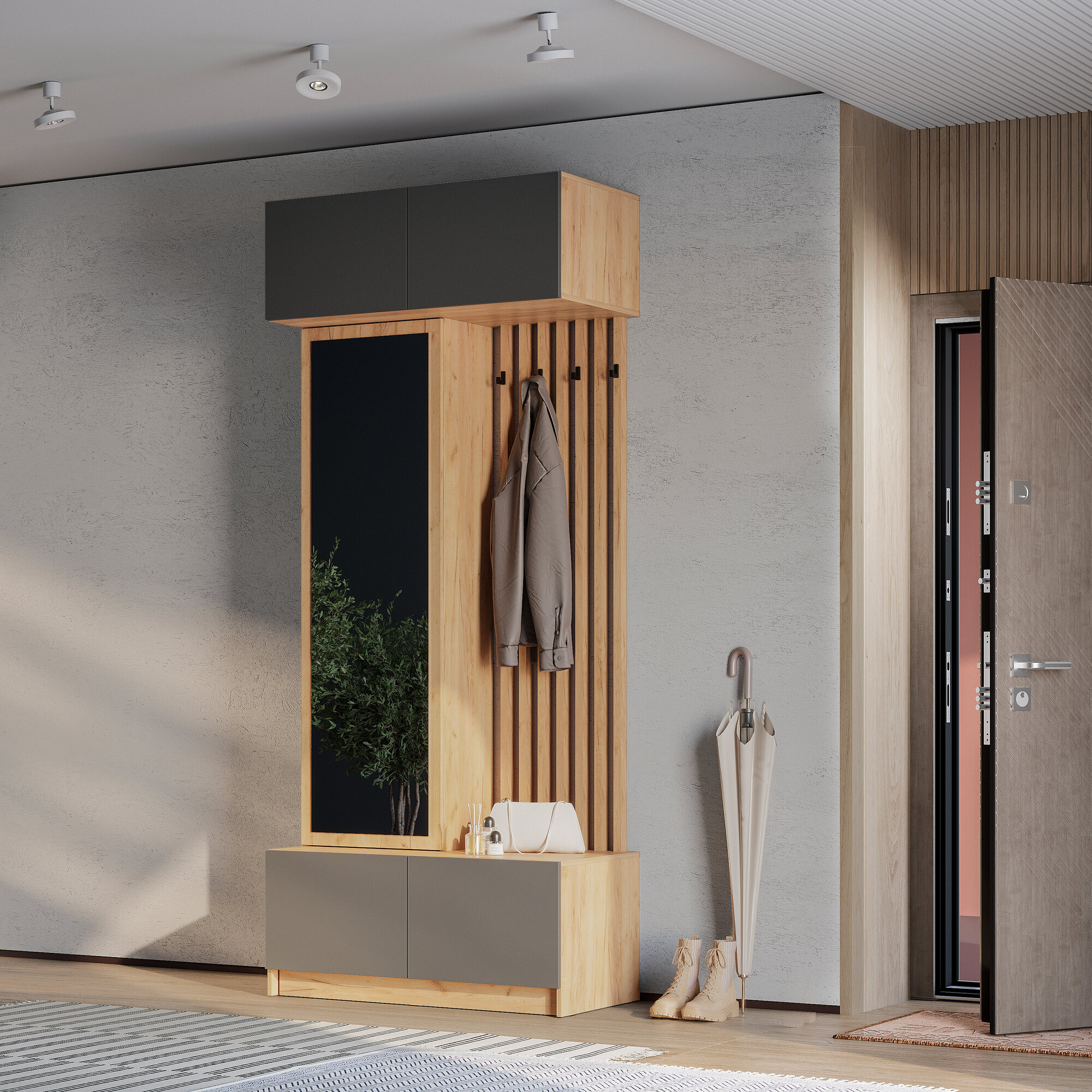 Прихожая "Багира" ПР-03, вешалка для одежды, ЛДСП Крафт/Графит