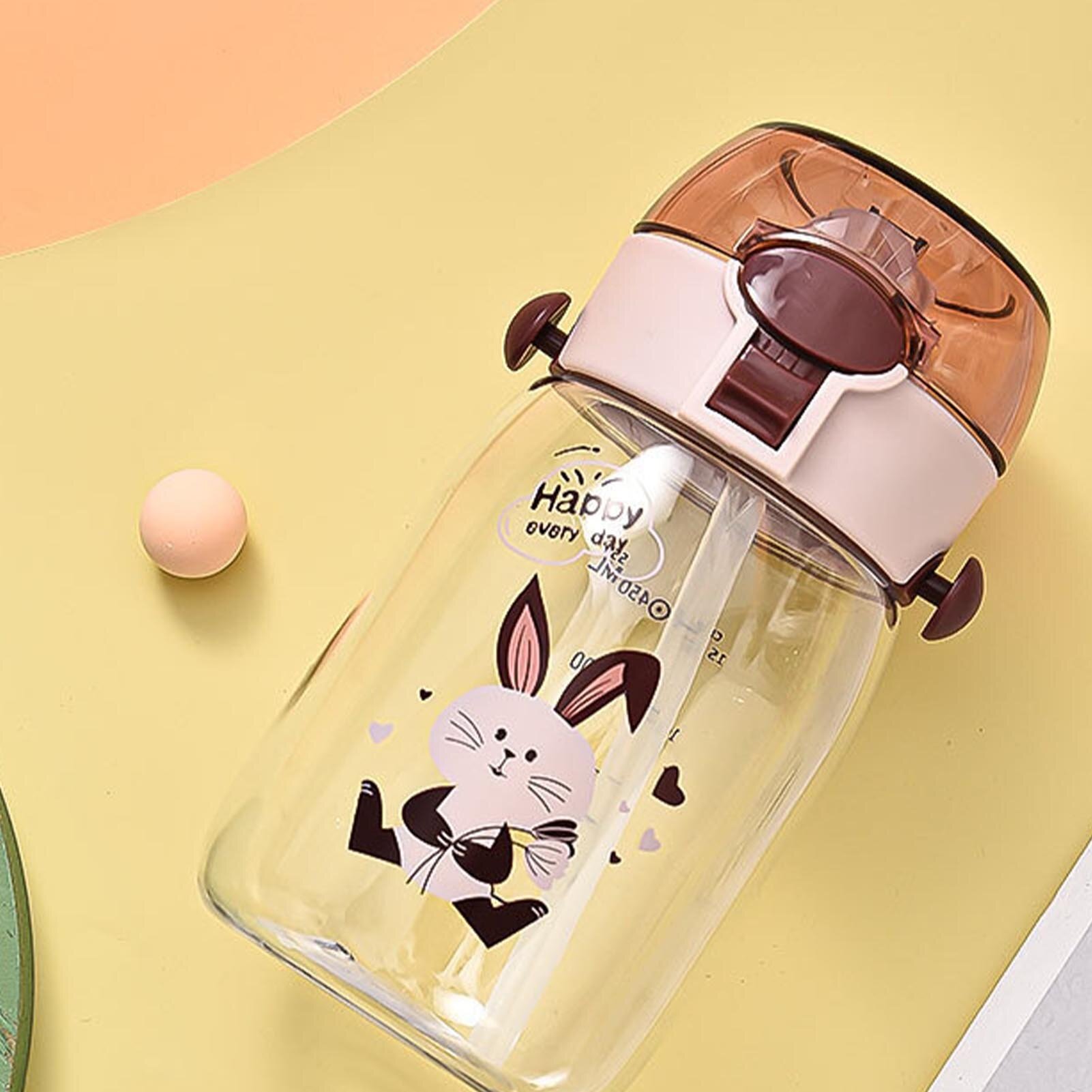 Детская бутылка для воды с соломинкой, ПК, полипропилен, силикон, 530 мл, защита от разливов, милая мультяшная спортивная бутылка для воды с ремешком для дома, школы, путешествий, красная