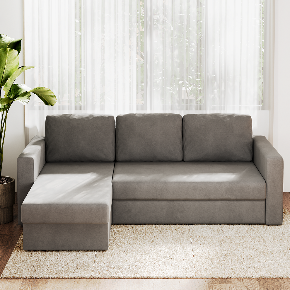 Диван GALAXY "Турин", угловой, серый, велюр, механизм трансформации "дельфин"