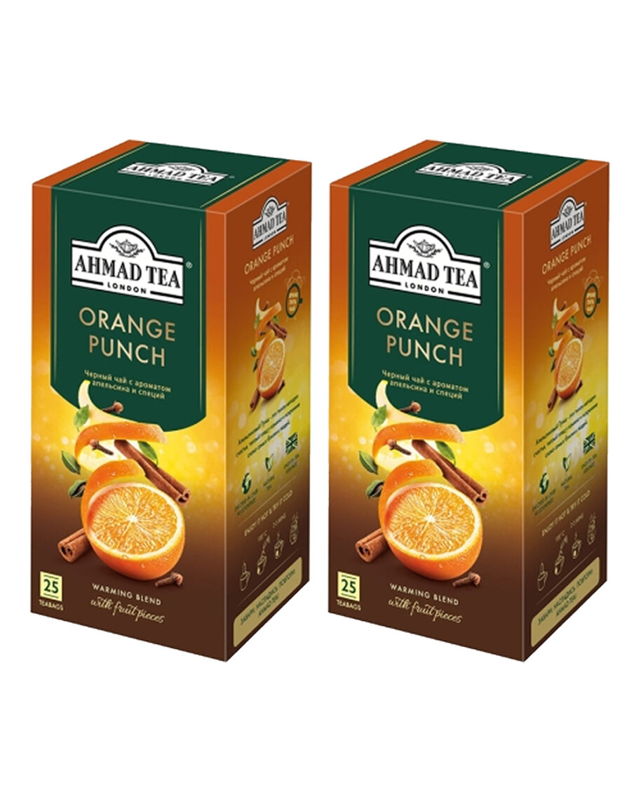 Чай черный Ahmad Tea "Orange Punch" с ароматом апельсина и специй, 2шт по 25 пакетиков