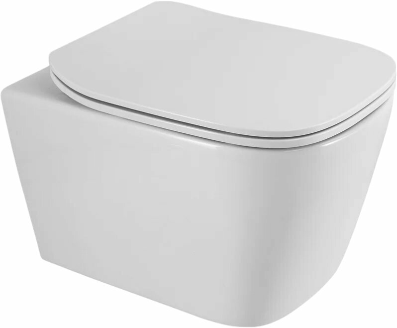 Унитаз подвесной BelBagno Albano BB120CHR с микролифтом, безободковый, без бачка, антивсплеск, фарфоровый, белый, глянцевый, прямоугольный, сиденье для унитаза в комплекте