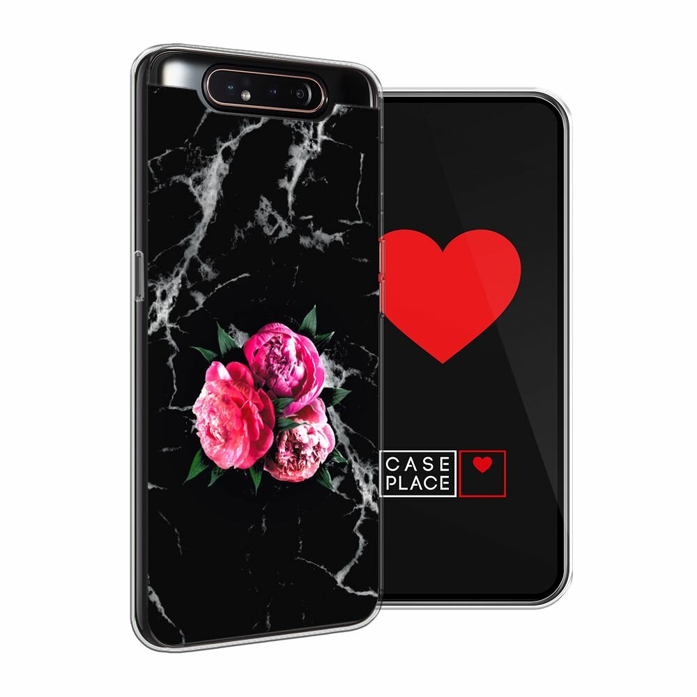 Чехол на Samsung Galaxy A80 / Самсунг Гэлакси A80 с принтом "Букет на черном мраморе" — фото 1