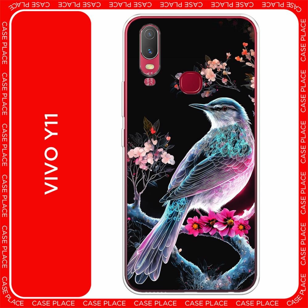 Чехол на Vivo Y11 / Виво Y11 с принтом "Птица на цветущем дереве"
