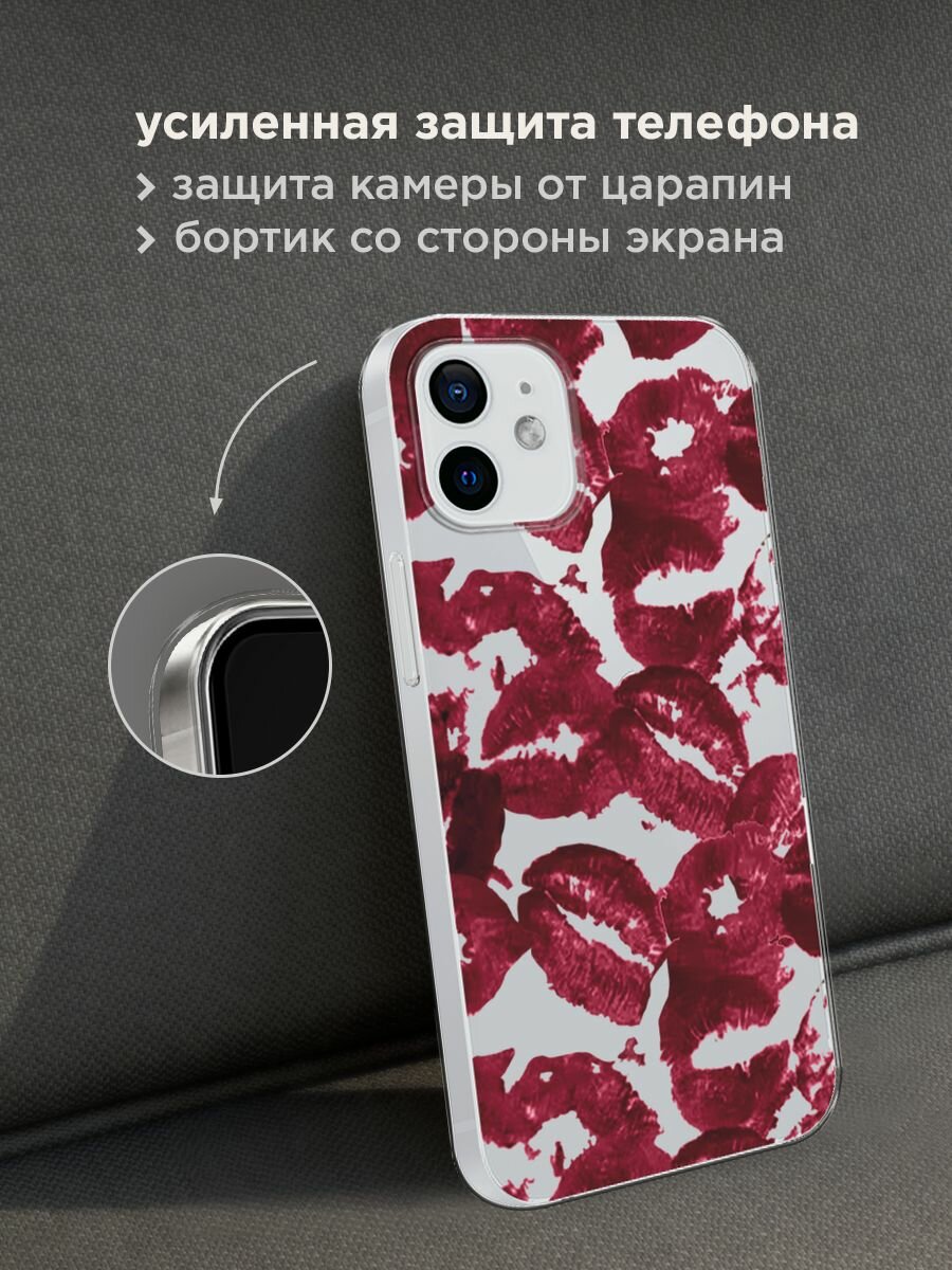 Чехол на Apple iPhone 12/12 Pro / Айфон 12/12 Про с принтом "Помада паттерн 2", прозрачный — фото 1