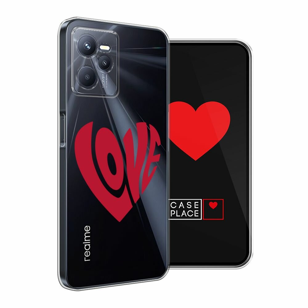 Чехол на Realme C35 / Реалми C35 с принтом "Love heart 2 - 14 февраля", прозрачный — фото 1