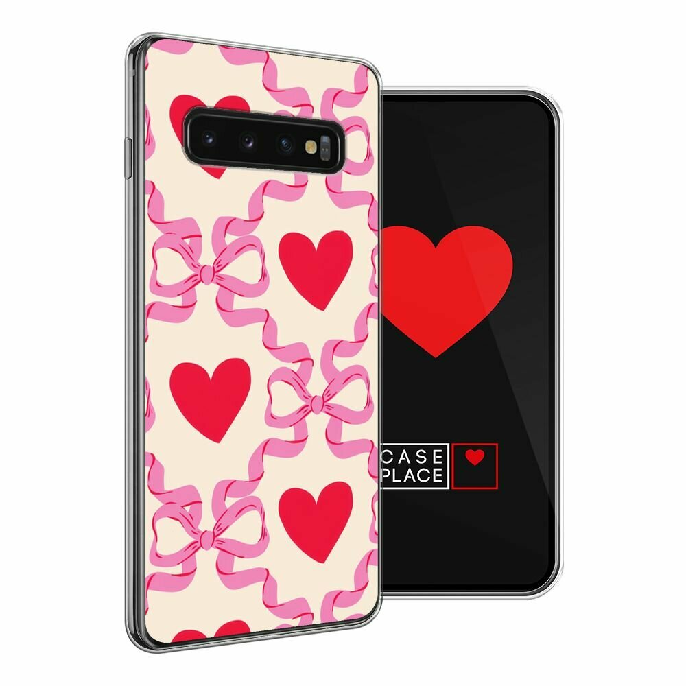 Чехол на Samsung Galaxy S10 + / Самсунг Галакси S10 Плюс с принтом "Hearts and ribbons 1 - 14 февраля" — фото 1