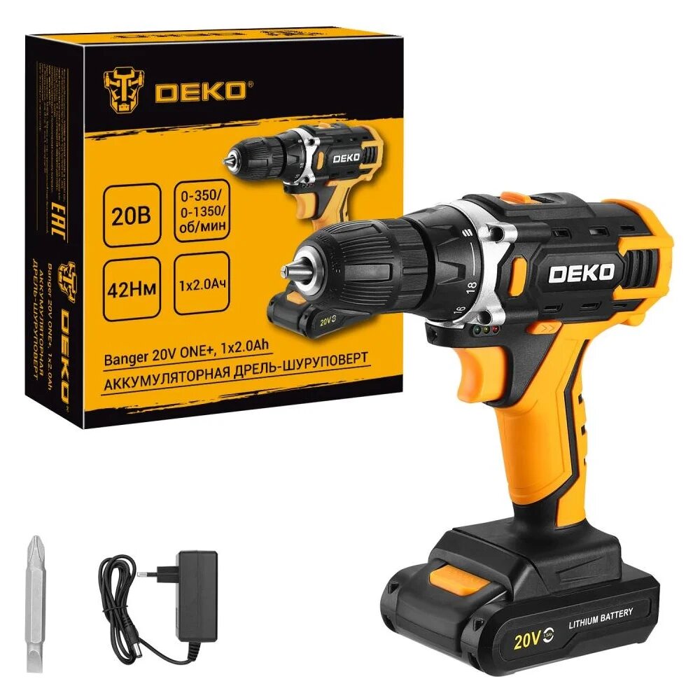 Аккумуляторная дрель-шуруповерт DEKO Banger 20V ONE+, 1x2.0Ач 083-1116