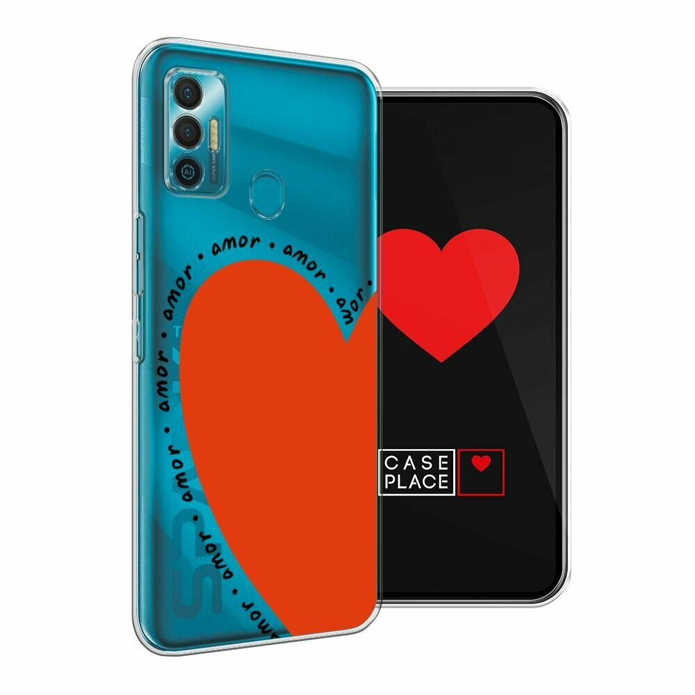 Чехол на Tecno Spark 7 / Техно Спарк 7 с принтом "amor heart 2 - 14 февраля", прозрачный — фото 1