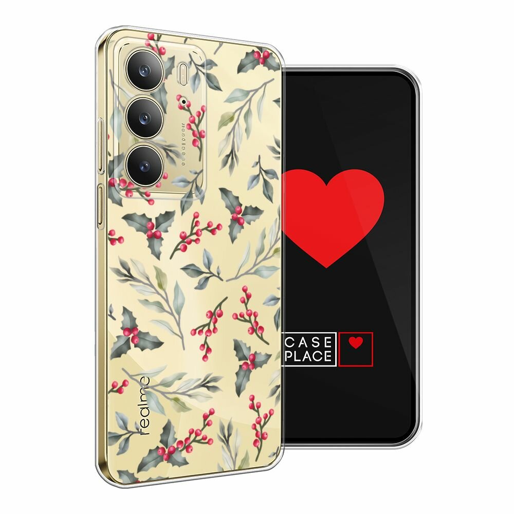 Чехол на Realme C75 4G / Реалми C75 4G с принтом Зимние ягоды паттерн, прозрачный — фото 1