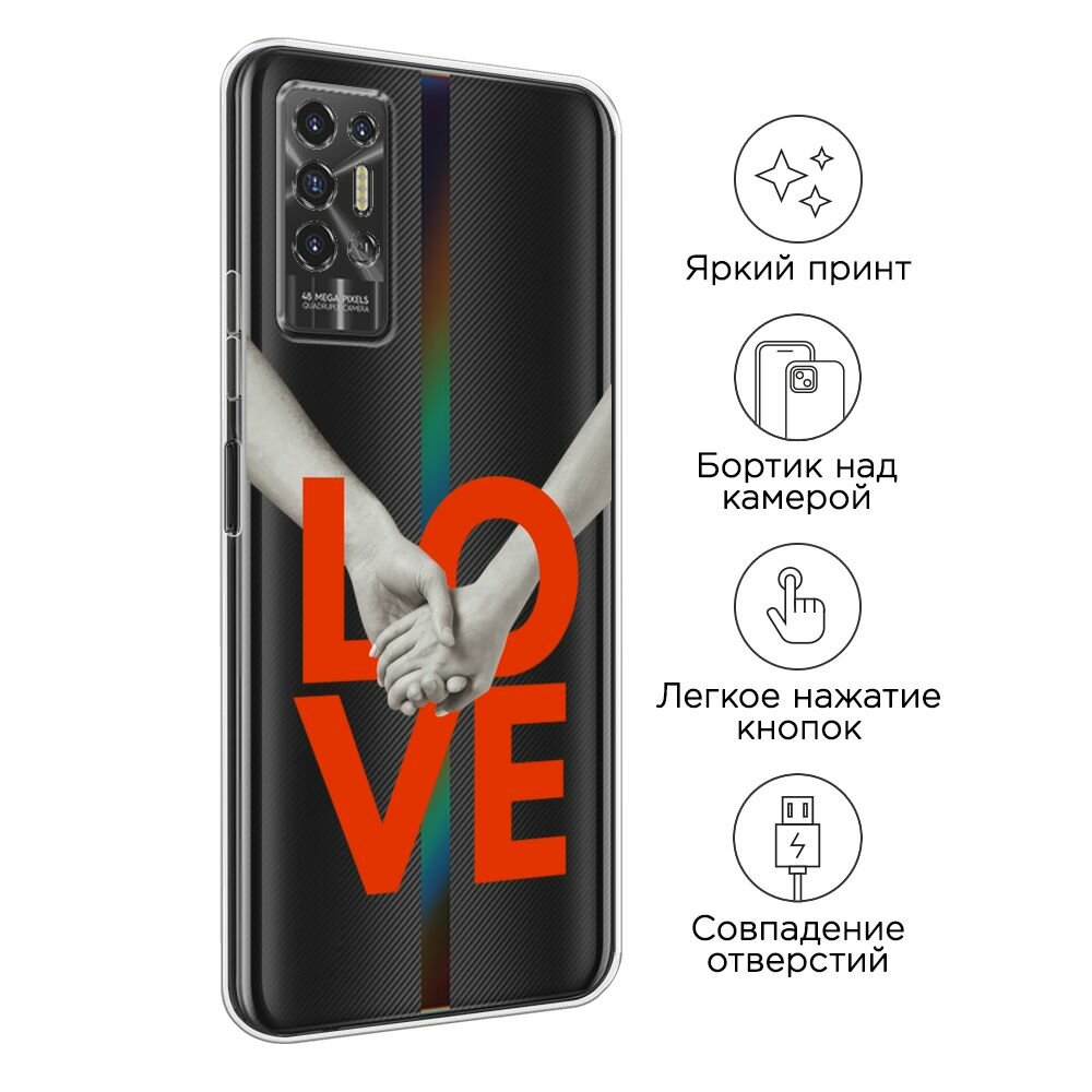 Чехол на Tecno Pova 2 / Текно Пова 2 с принтом "Love holding hands - 14 февраля", прозрачный — фото 1