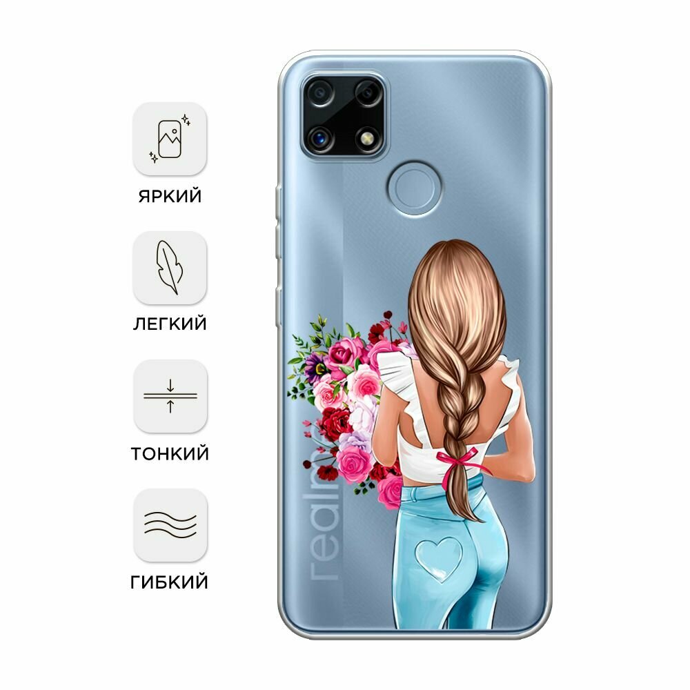 Чехол на Realme C25/C25s / Реалми С25/C25s с принтом "Букет для девушки", прозрачный — фото 1