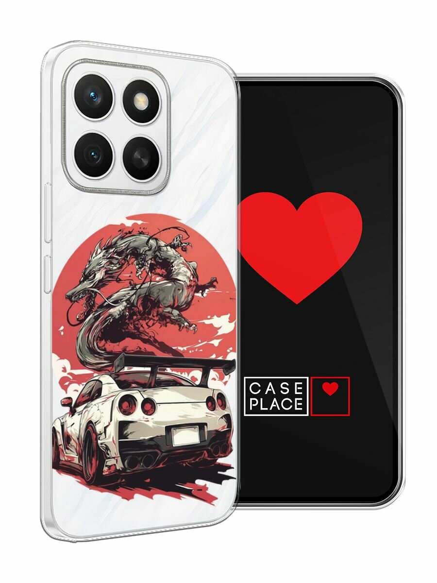 Чехол на Honor X8c / Хонор X8c с принтом "Car and dragon", прозрачный — фото 1