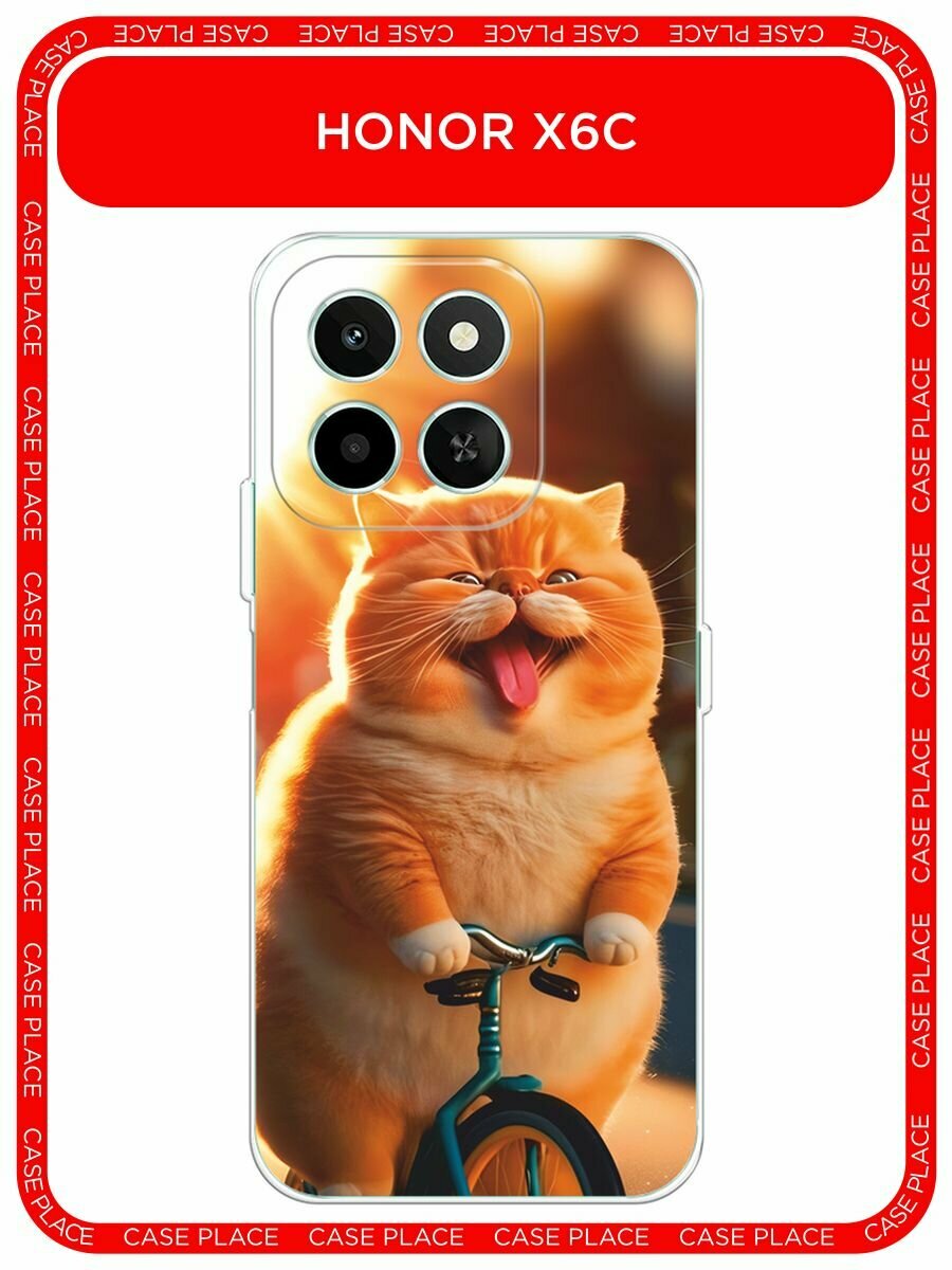 Силиконовый чехол на Honor X6c / Хонор X6c с принтом "Кот на велике"