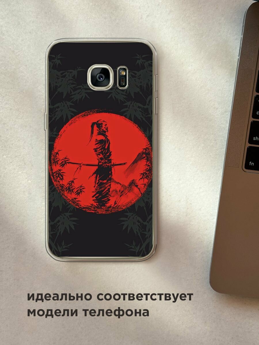 Чехол на Samsung Galaxy S7 / Самсунг Галакси С 7 с принтом "Самурай на красном фоне" — фото 1