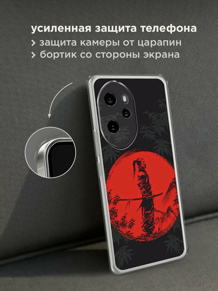Чехол на Honor 100 Pro / Хонор 100 Про с принтом "Самурай на красном фоне" — фото 1