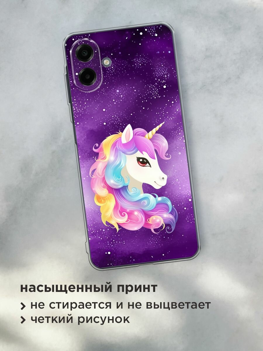 Чехол на Samsung Galaxy A07 / Самсунг А07 с принтом "Кудрявый единорог" — фото 1