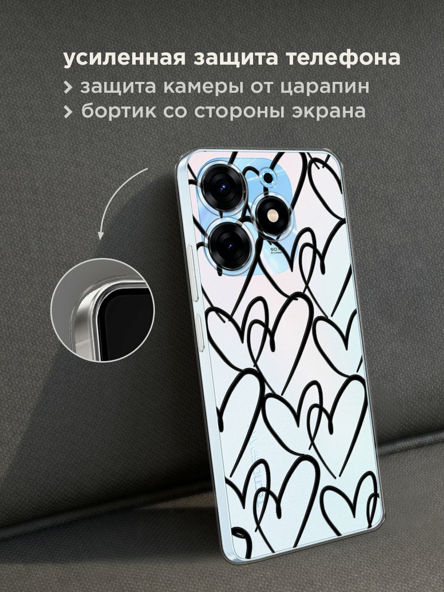 Чехол на Tecno Spark 10 Pro / Текно Спарк 10 Про с принтом "Hearts doodle black 1" — фото 1