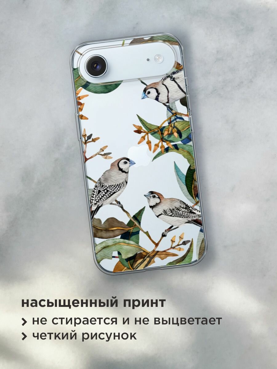 Чехол на Apple iPhone Air / Айфон Айр с принтом "Птицы в листве", прозрачный — фото 1